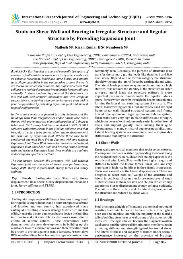 IRJET- Study on Shear Wall and Bracing in Irregular Structure and ...