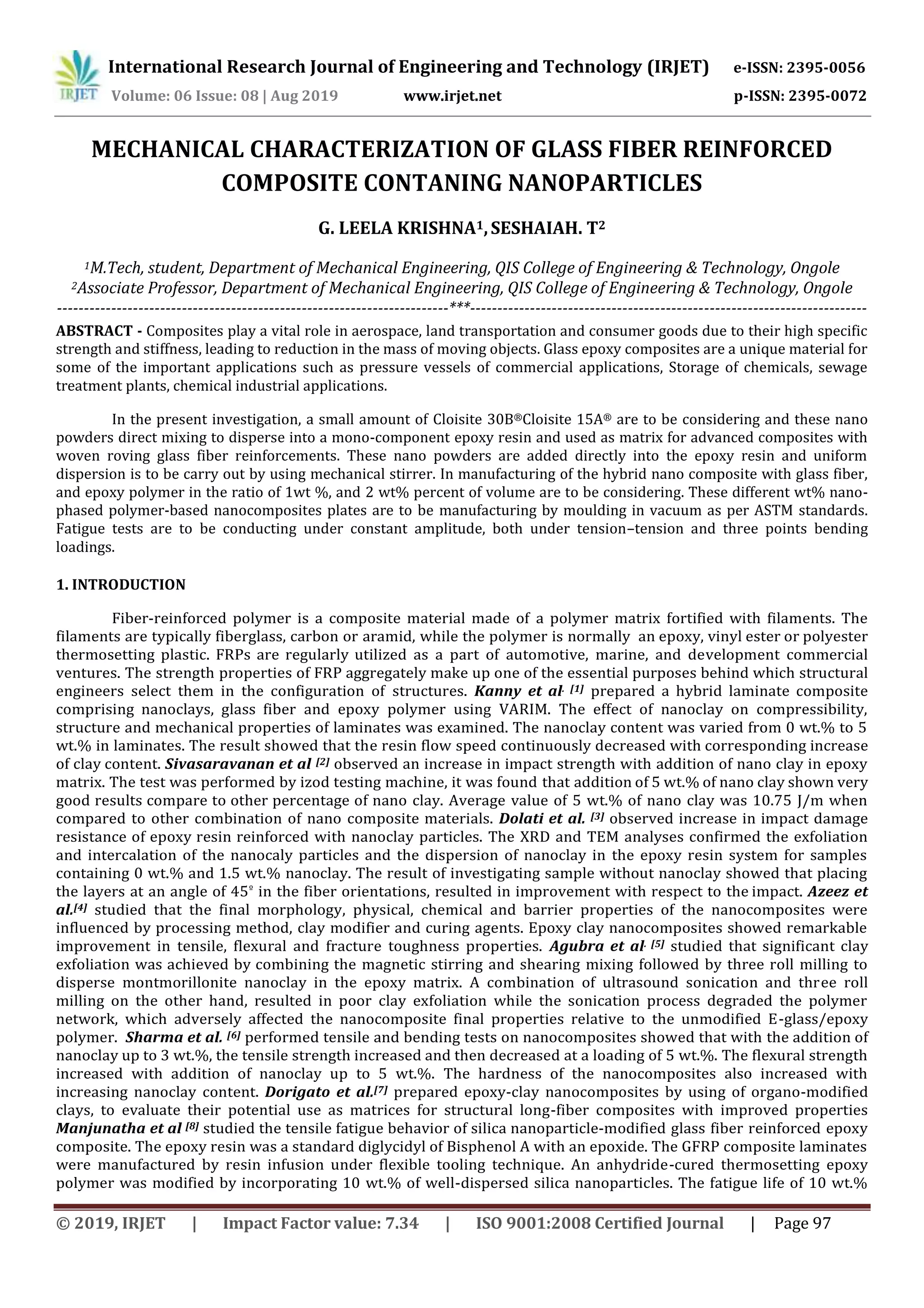 IRJET- Mechanical Characterization of Glass Fiber Reinforced Composite ...