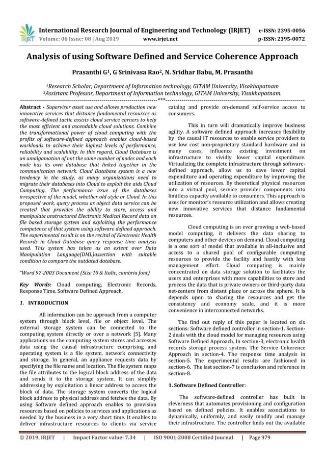 IRJET- Analysis of using Software Defined and Service Coherence Approach | PDF