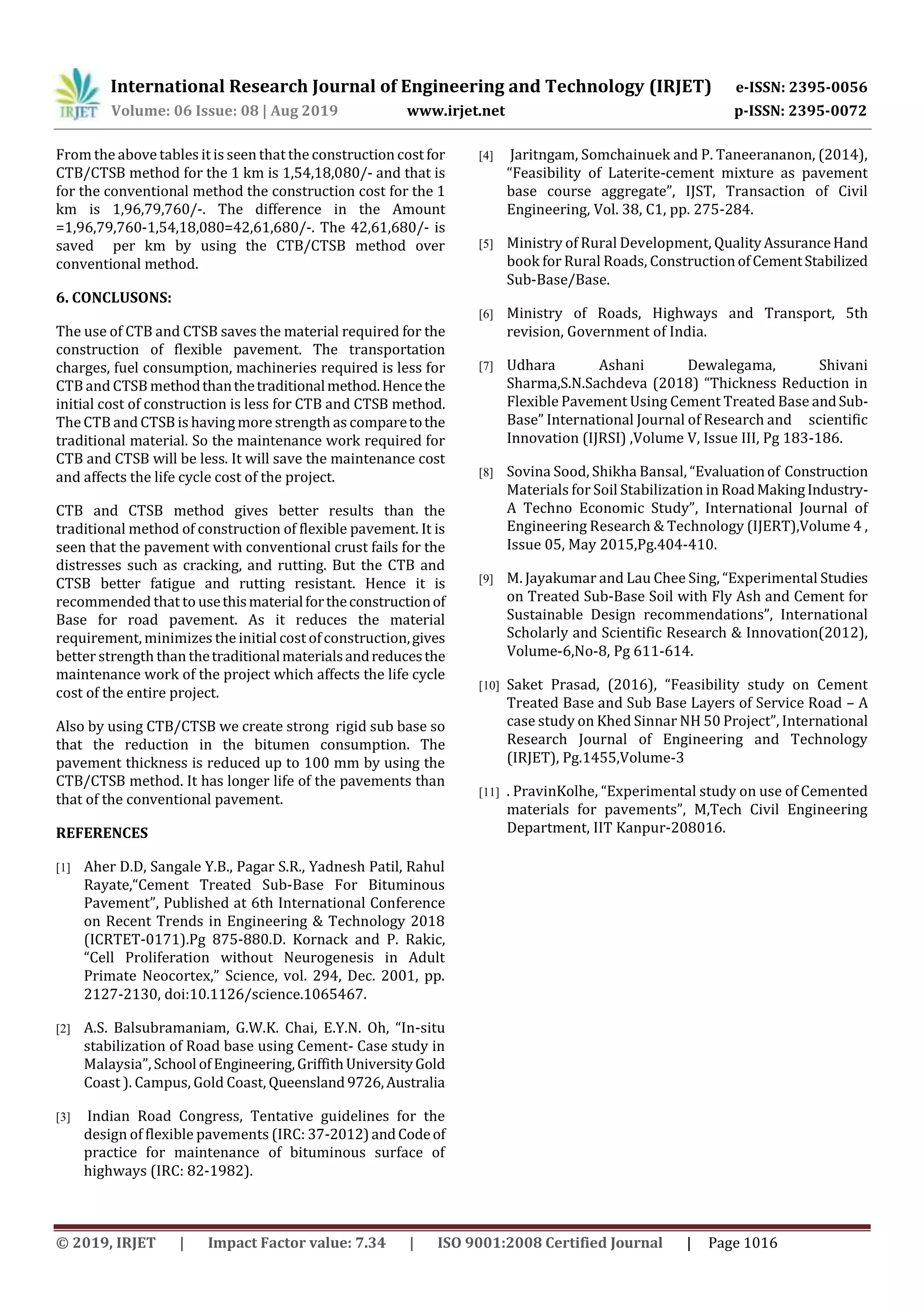 IRJET- A Study of Cement Treated Base and Sub Base in Flexible Pavement ...