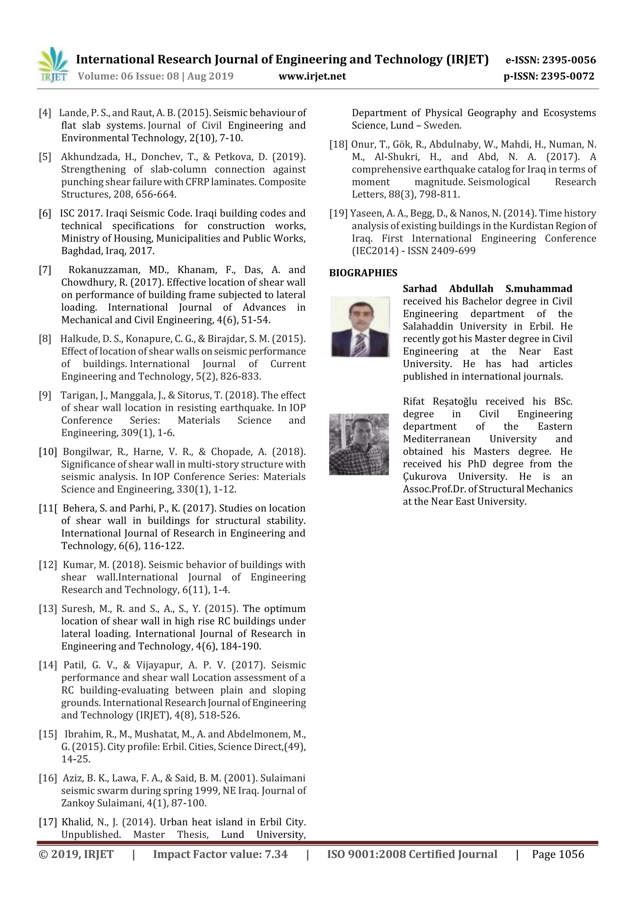 IRJET- Effect of Shear Wall Location on Reinforced Concrete Building ...