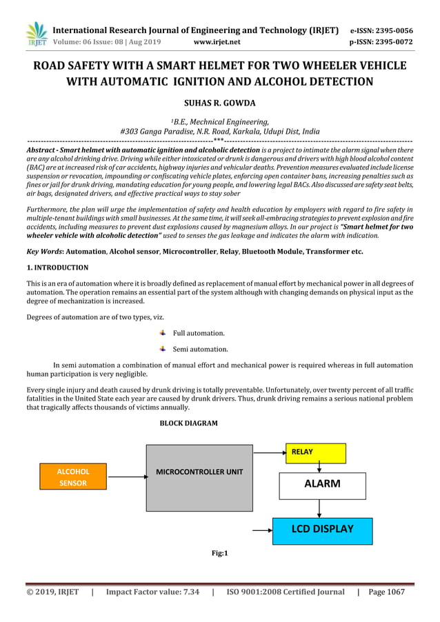 IRJET- Road Safety with a Smart Helmet for Two Wheeler Vehicle with ...