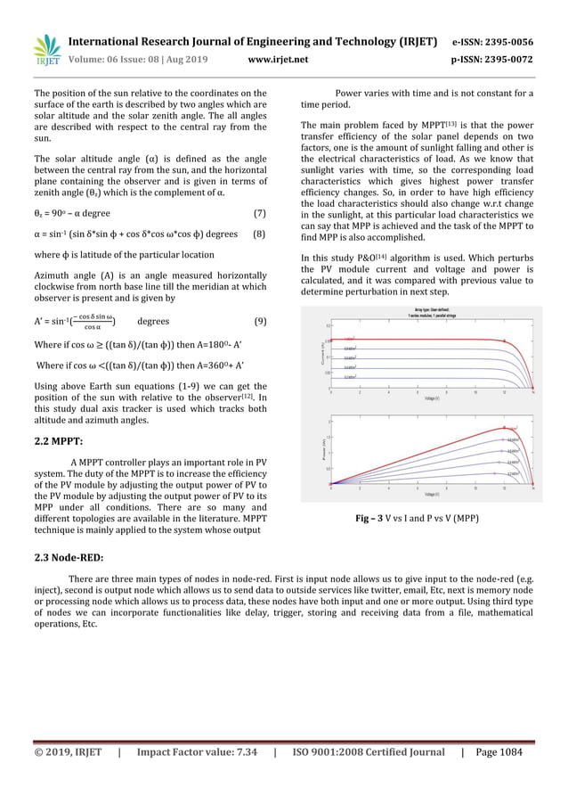 IRJET- Implementation of IoT based Dual Axis Photo-Voltaic Solar Tracker with MPPT using ...