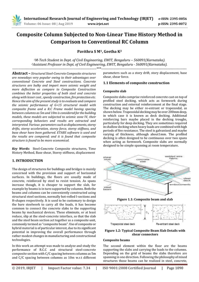 IRJET- Composite Column Subjected to Non-Linear Time History Method in Comparison to ...