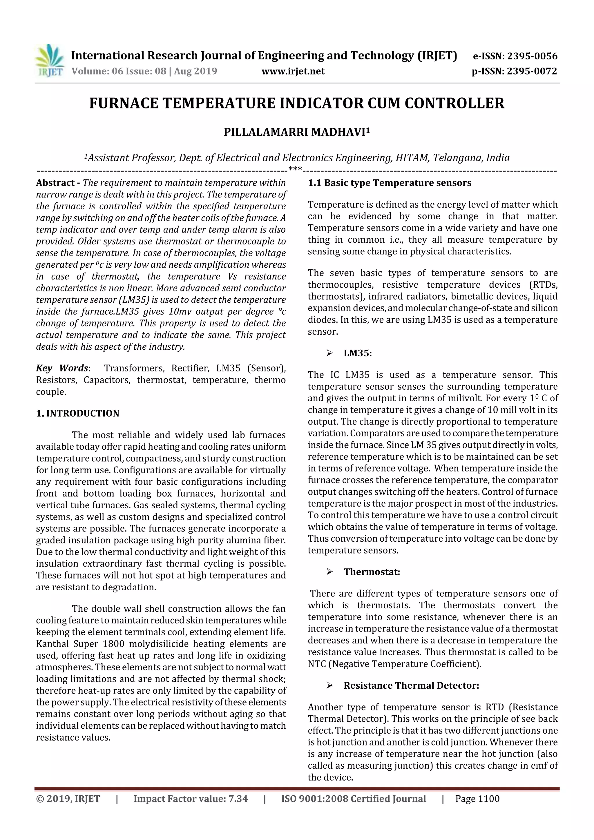 IRJET- Furnace Temperature Indicator CUM Controller | PDF