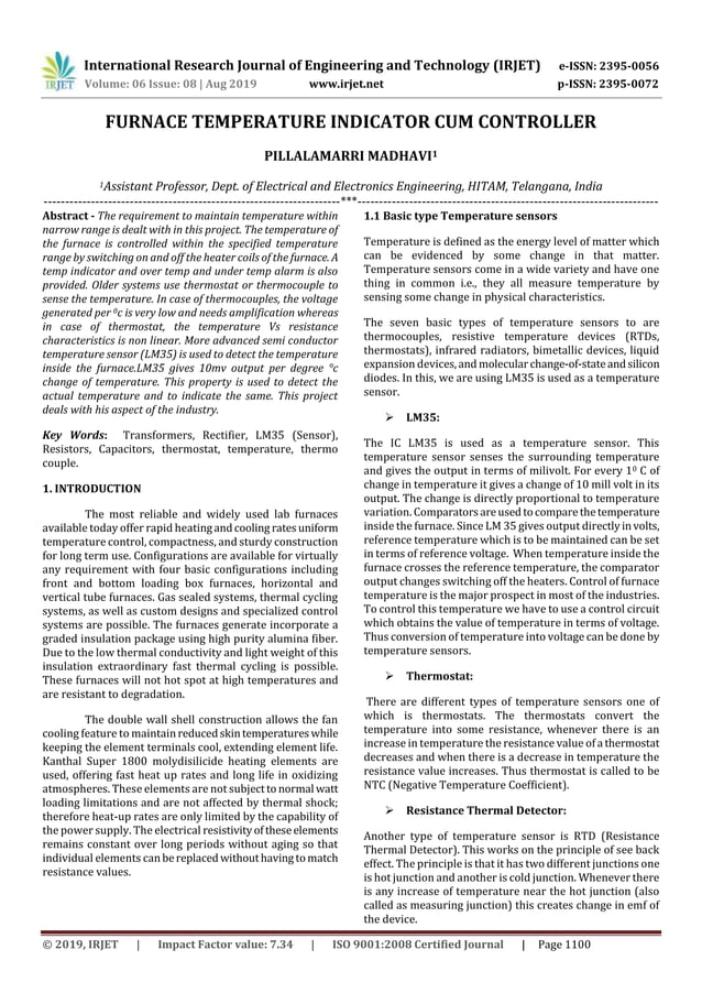 IRJET- Furnace Temperature Indicator CUM Controller | PDF