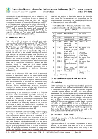 IRJET- Assessing the Genuinty of Sesame Oil Available in Markets of India using Bellier ...