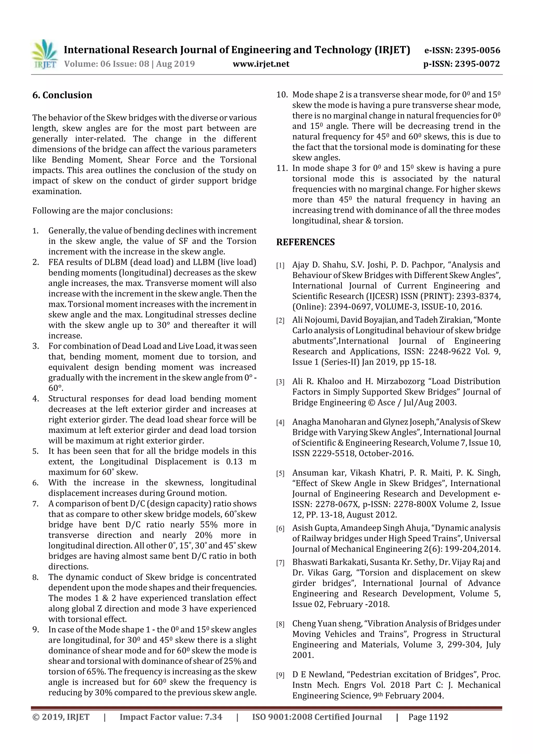 IRJET- Static and Dynamic Behaviour of Post Tensioned Skew Bridges by using FEM Techniques | PDF