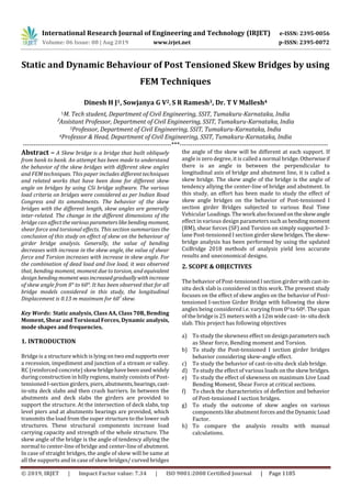IRJET- Static and Dynamic Behaviour of Post Tensioned Skew Bridges by using FEM Techniques | PDF