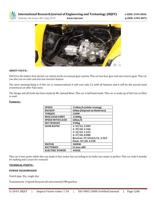 IRJET- Electric Vehicles on Manual Gears System | PDF