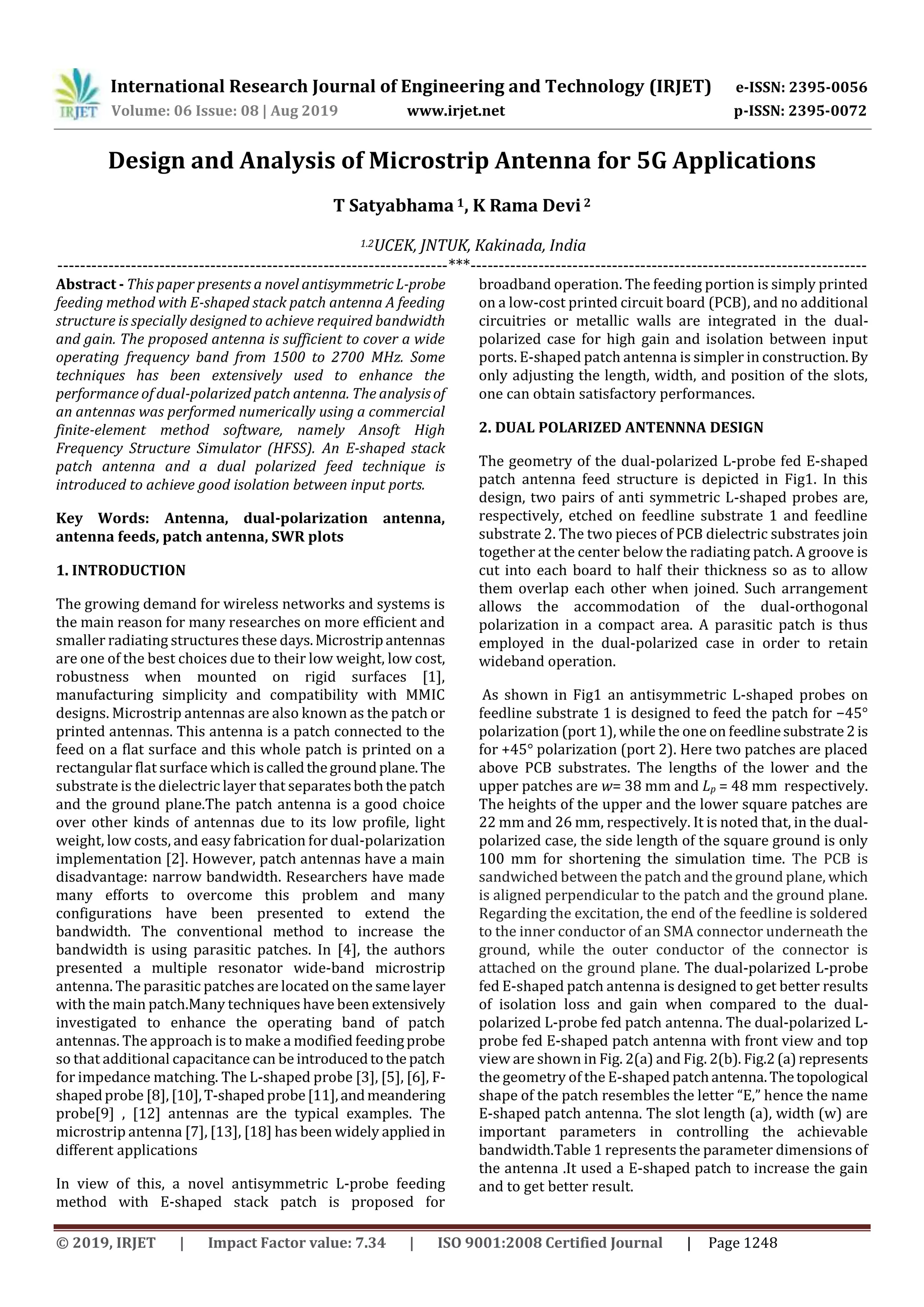 IRJET- Design and Analysis of Microstrip Antenna for 5G Applications | PDF
