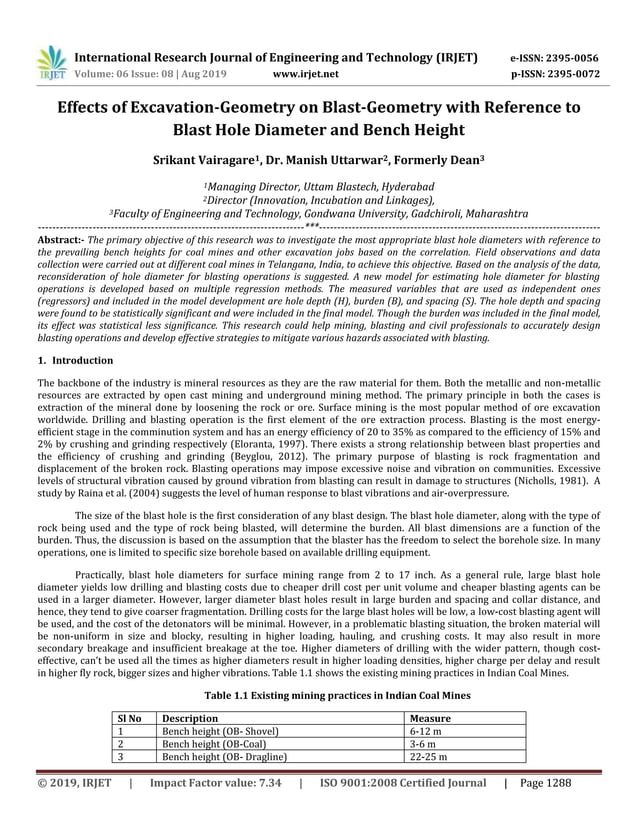 IRJET- Effects of Excavation-Geometry on Blast- Geometry with Reference ...