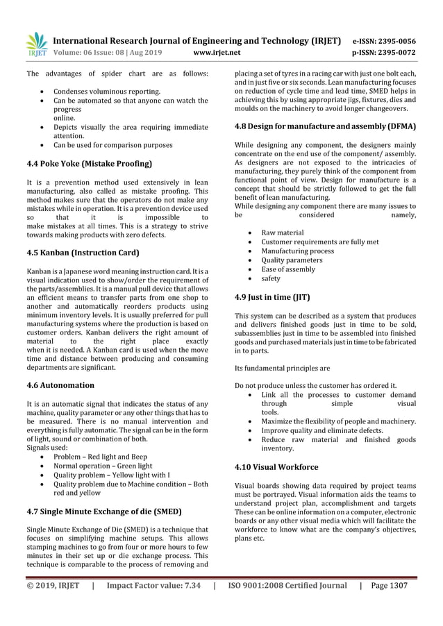 IRJET- A Holistic Review of the Elements and the Tools of Lean Manufacturing | PDF