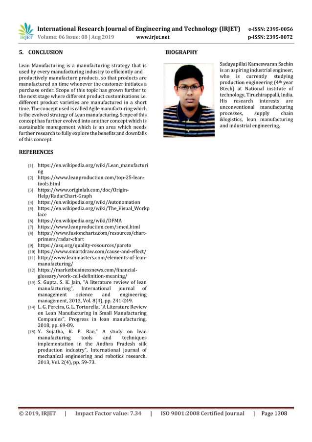 IRJET- A Holistic Review of the Elements and the Tools of Lean Manufacturing | PDF