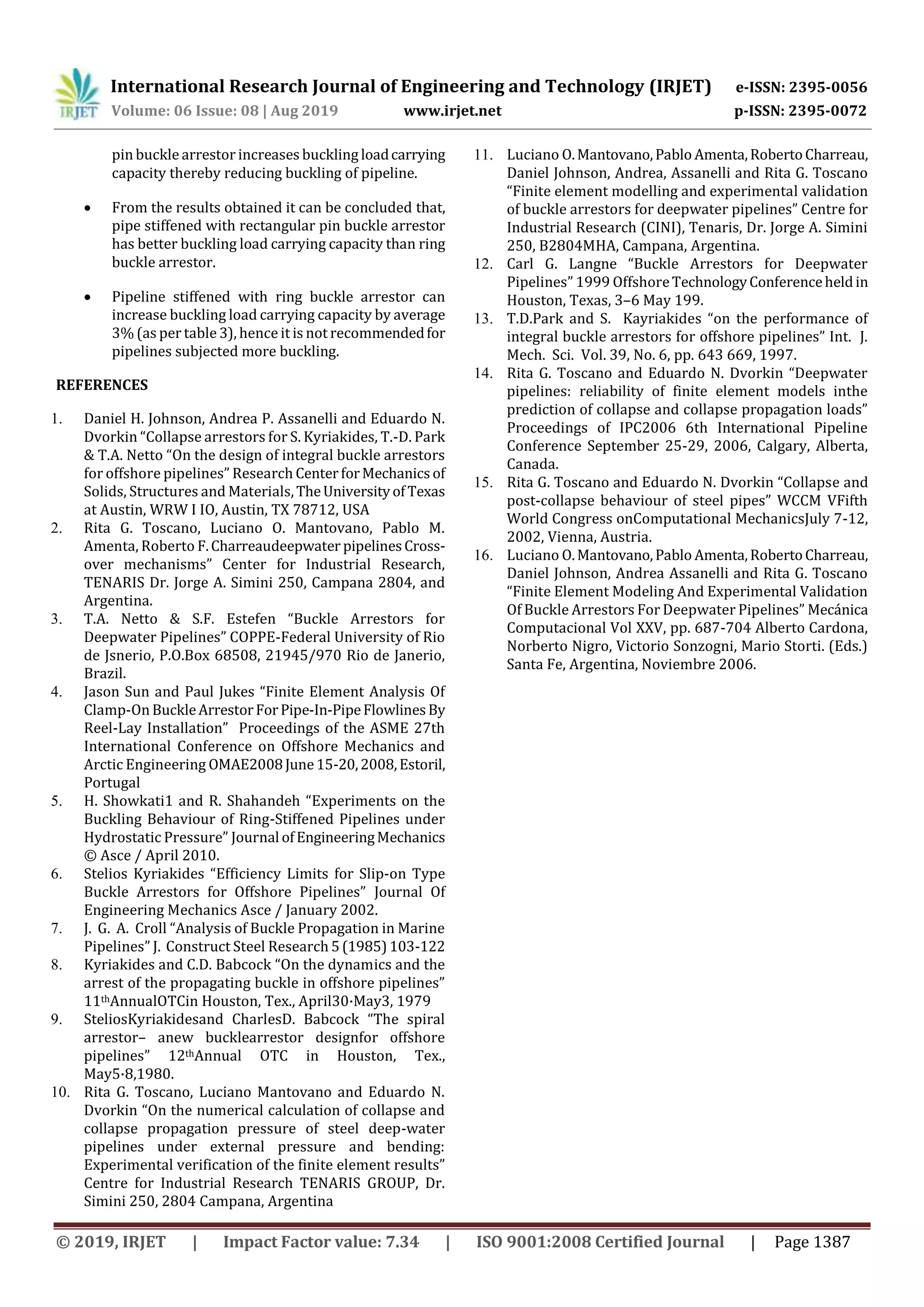 Irjet Analysis Of Different Configurations Of Buckle Arrestors For Offshore Pipelines Using