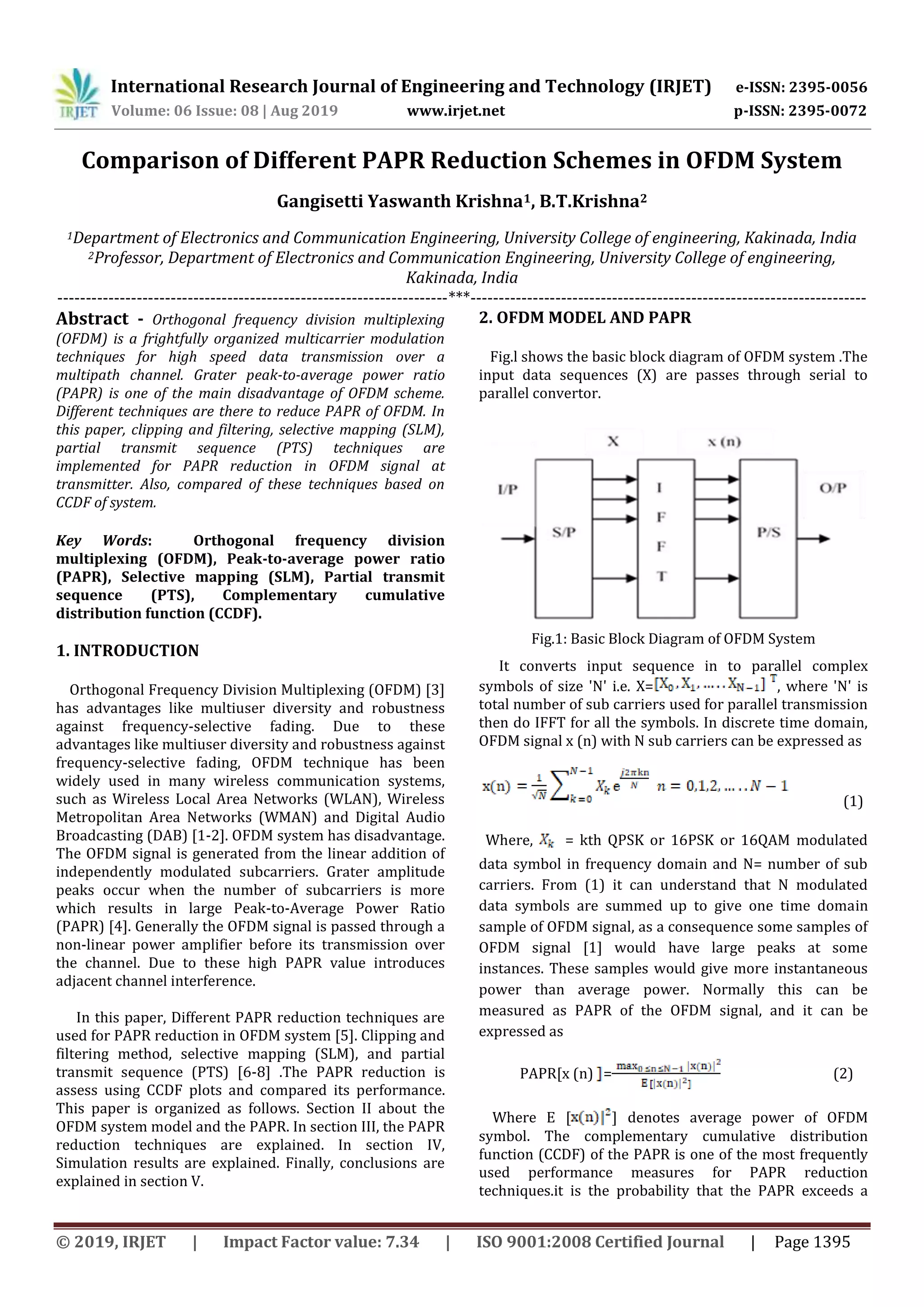 IRJET- Comparison of Different PAPR Reduction Schemes in OFDM System | PDF