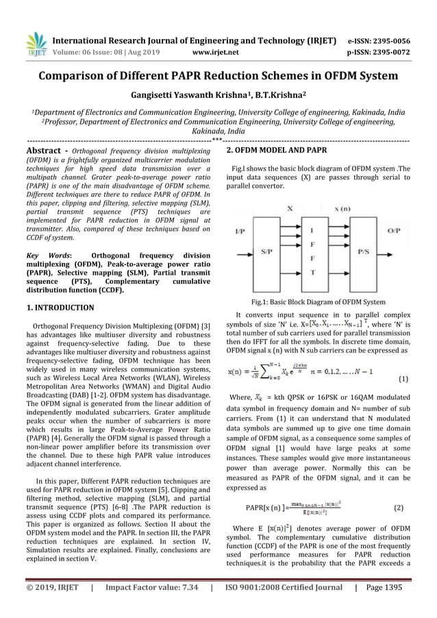 IRJET- Comparison of Different PAPR Reduction Schemes in OFDM System | PDF