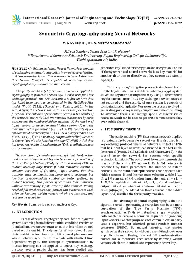 IRJET- Symmetric Cryptography using Neural Networks | PDF
