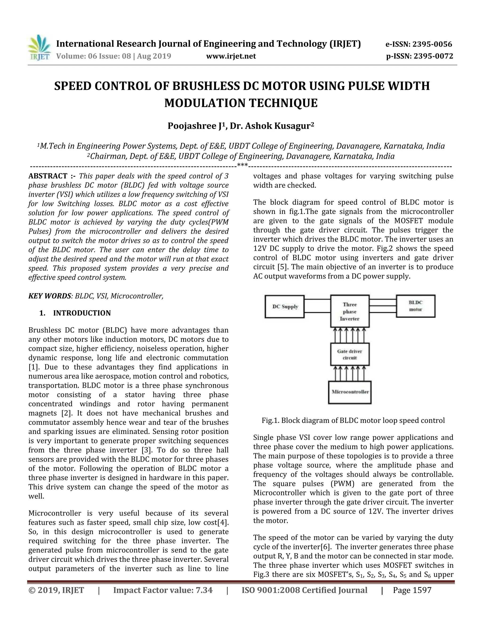 Irjet Speed Control Of Brushless Dc Motor Using Pulse Width Modulation