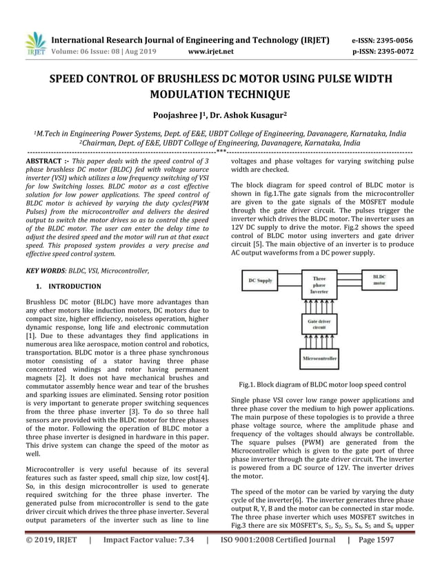 IRJET- Speed Control of Brushless DC Motor using Pulse Width Modulation Technique | PDF