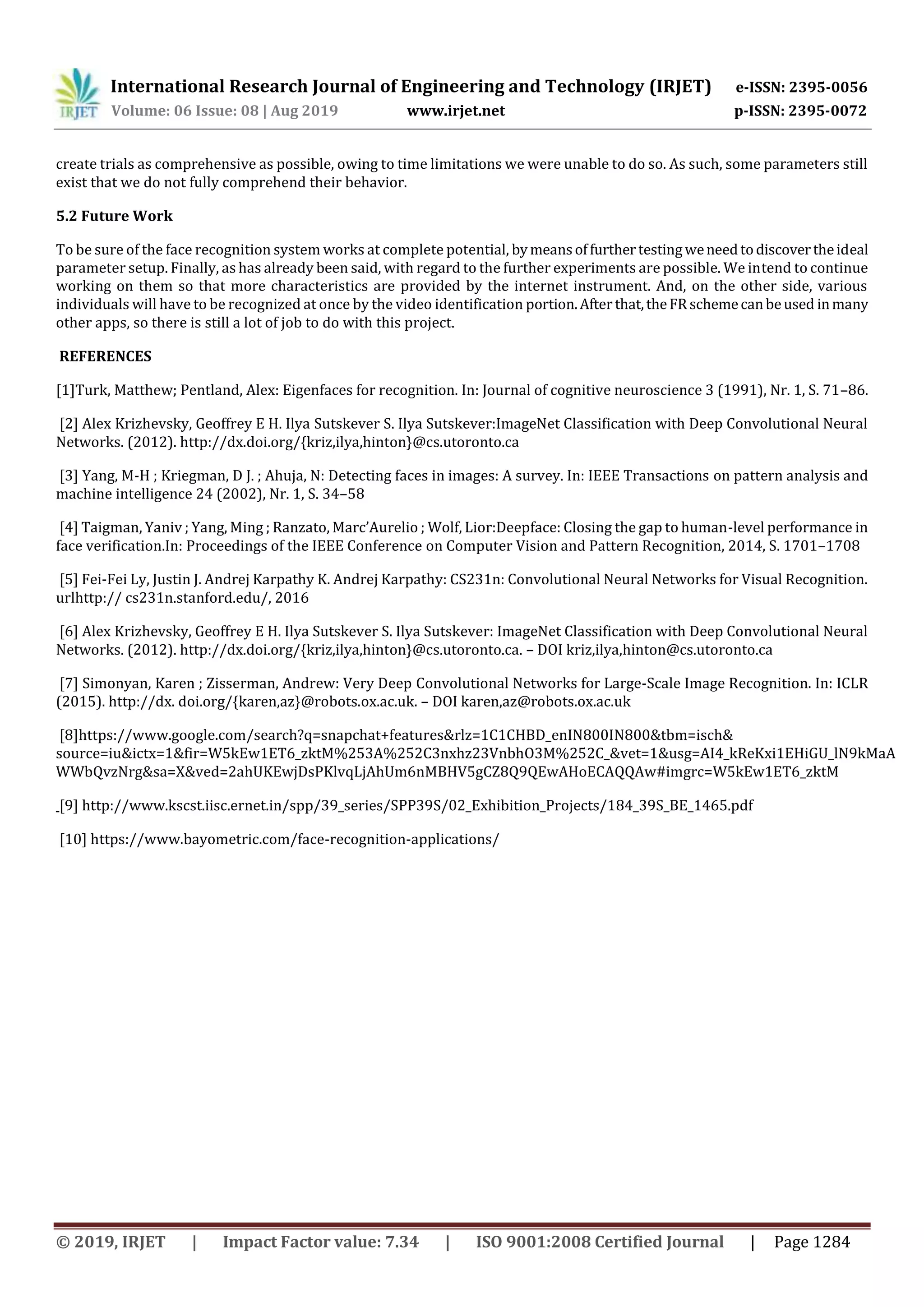 Irjet Face Recognition Using Landmark Estimation And Convolution
