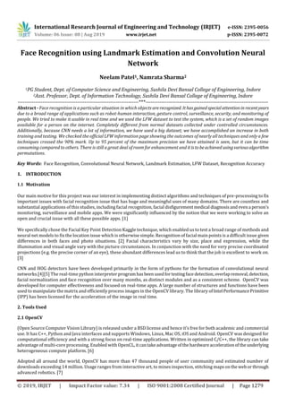 IRJET- Face Recognition using Landmark Estimation and Convolution Neural Network | PDF