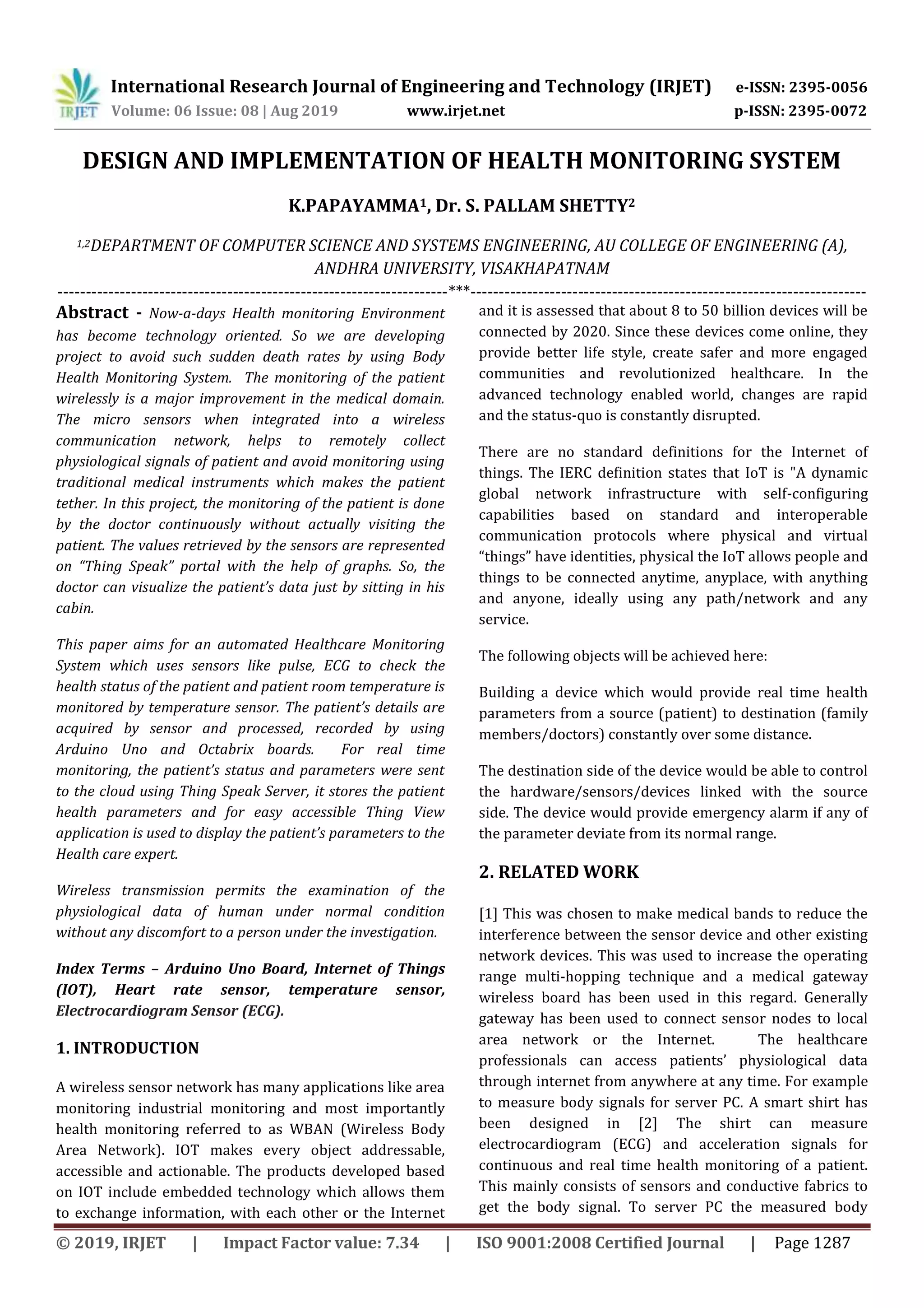 IRJET- Design and Implementation of Health Monitoring System | PDF IRJET- Design and Implementation of Health Monitoring System | PDF