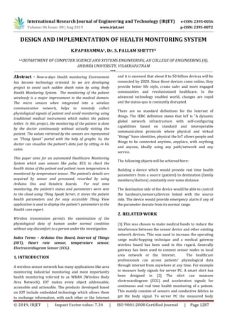 IRJET- Design and Implementation of Health Monitoring System | PDF ...