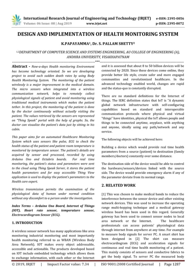 IRJET- Design and Implementation of Health Monitoring System | PDF | Internet of Things | Internet