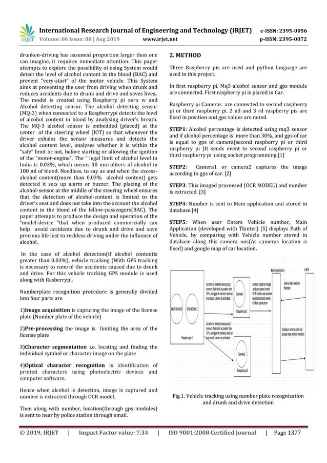 Irjet Vehicle Trackingusing Number Plate Recognization And Drunk And Drive Detection System Pdf