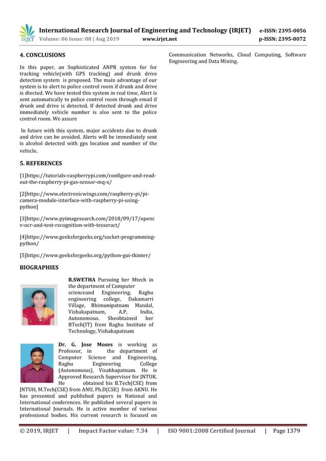 IRJET- Vehicle Trackingusing Number Plate Recognization and Drunk and Drive Detection System | PDF