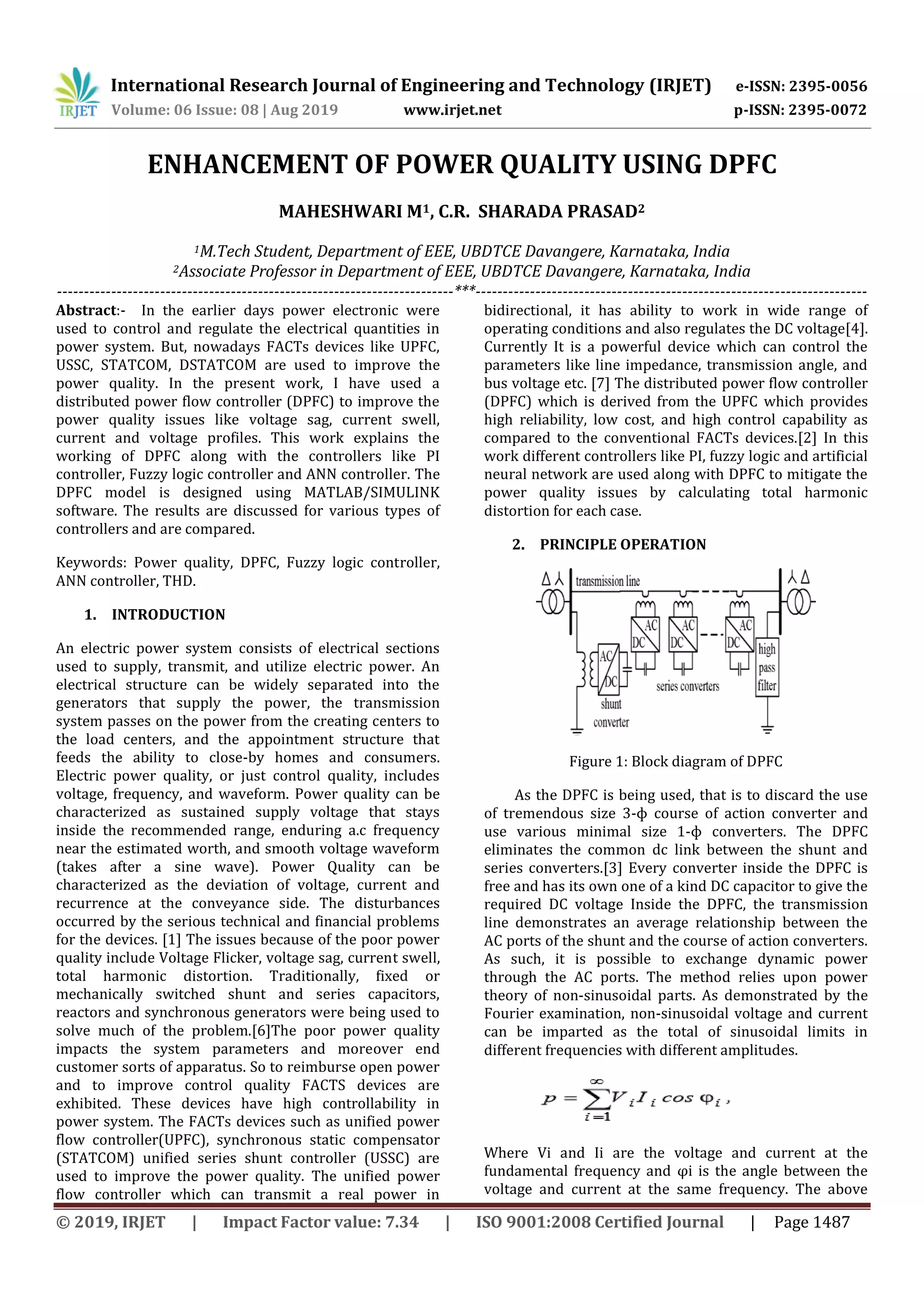 IRJET- Enhancement of Power Quality using DPFC | PDF