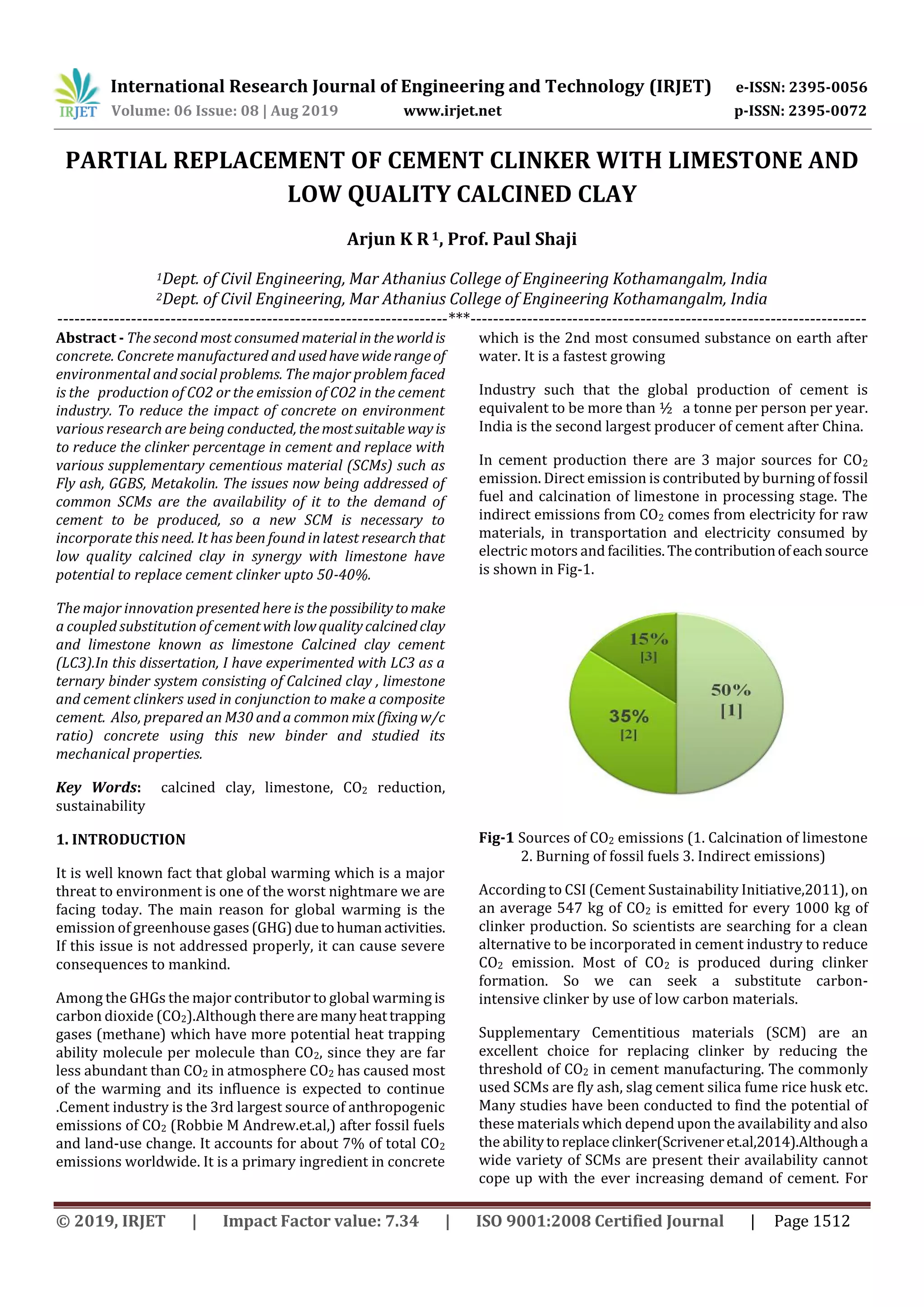 IRJET- Partial Replacement of Cement Clinker with Limestone and Low ...
