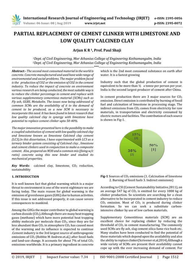 IRJET- Partial Replacement of Cement Clinker with Limestone and Low ...
