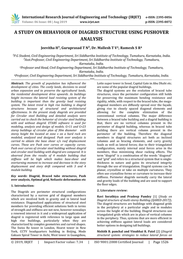 IRJET- A Study on Behaviour of Diagrid Structure using Pushover Analysis | PDF | Civil ...