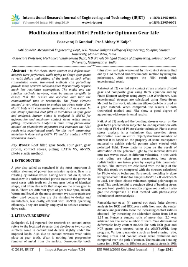 IRJET- Modification of Root Fillet Profile for Optimum Gear Life | PDF