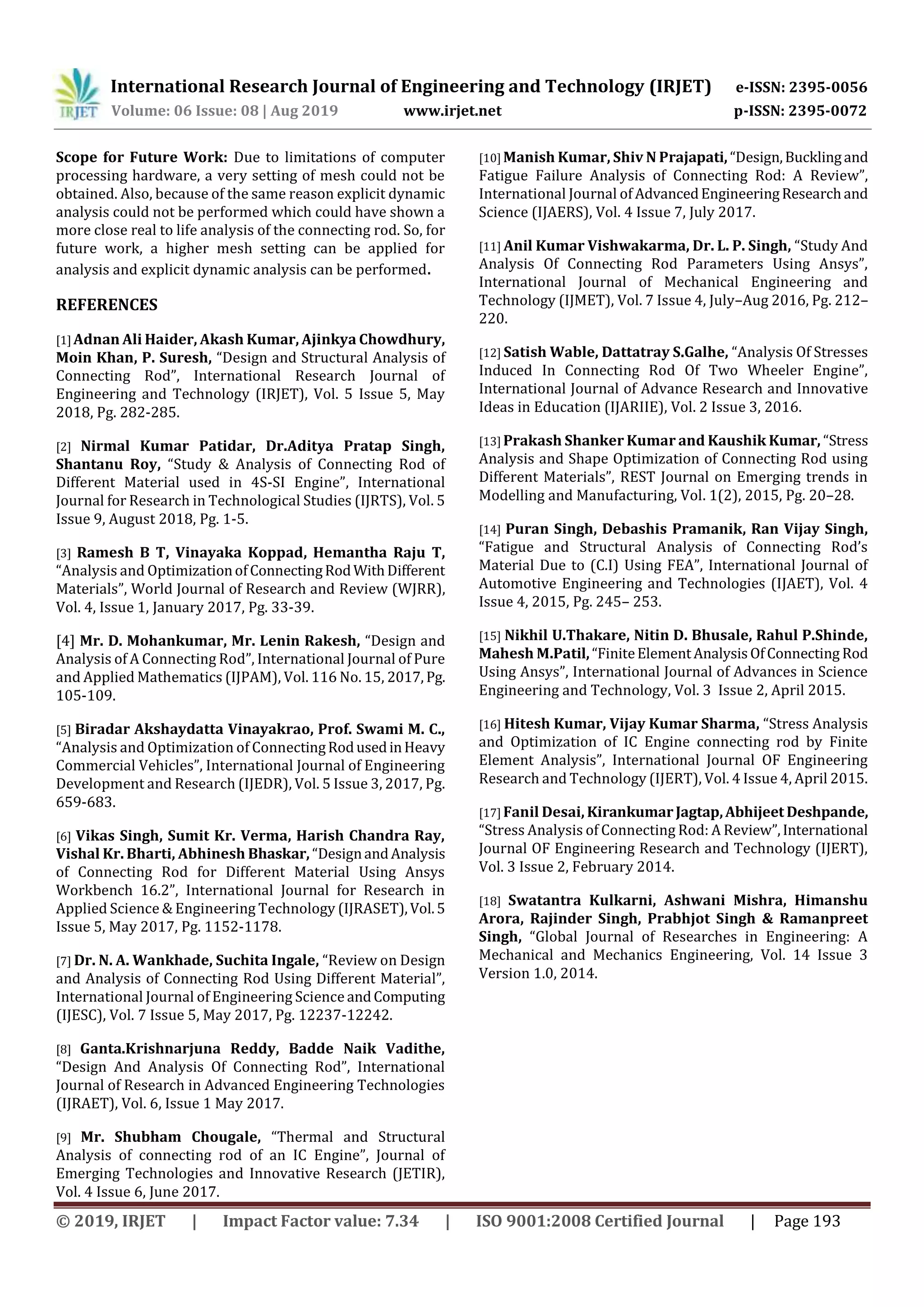 IRJET- Modeling & Analysis of a 100CC I.C. Engine Connecting ROD | PDF