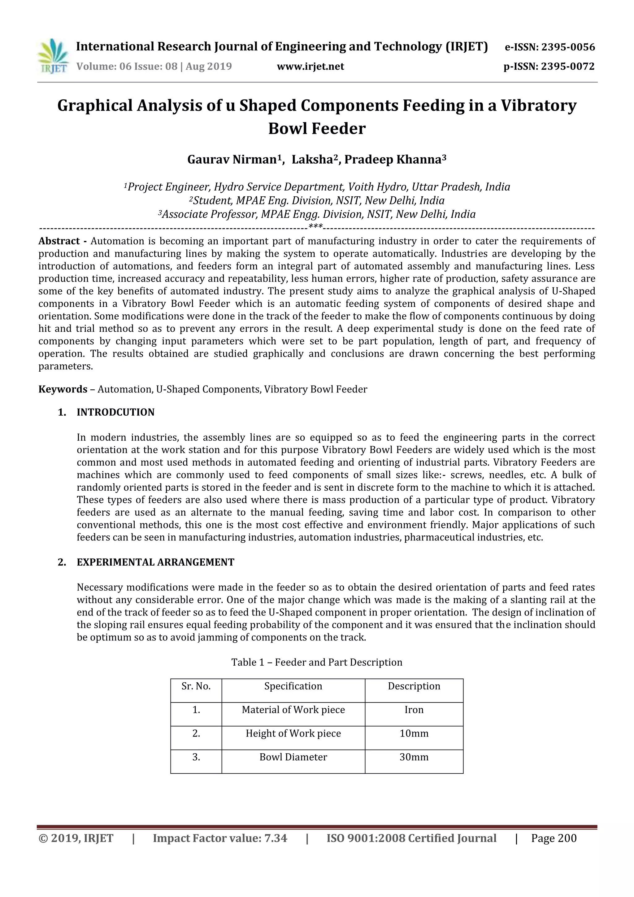 IRJET- Graphical Analysis of U Shaped Components Feeding in a Vibratory ...