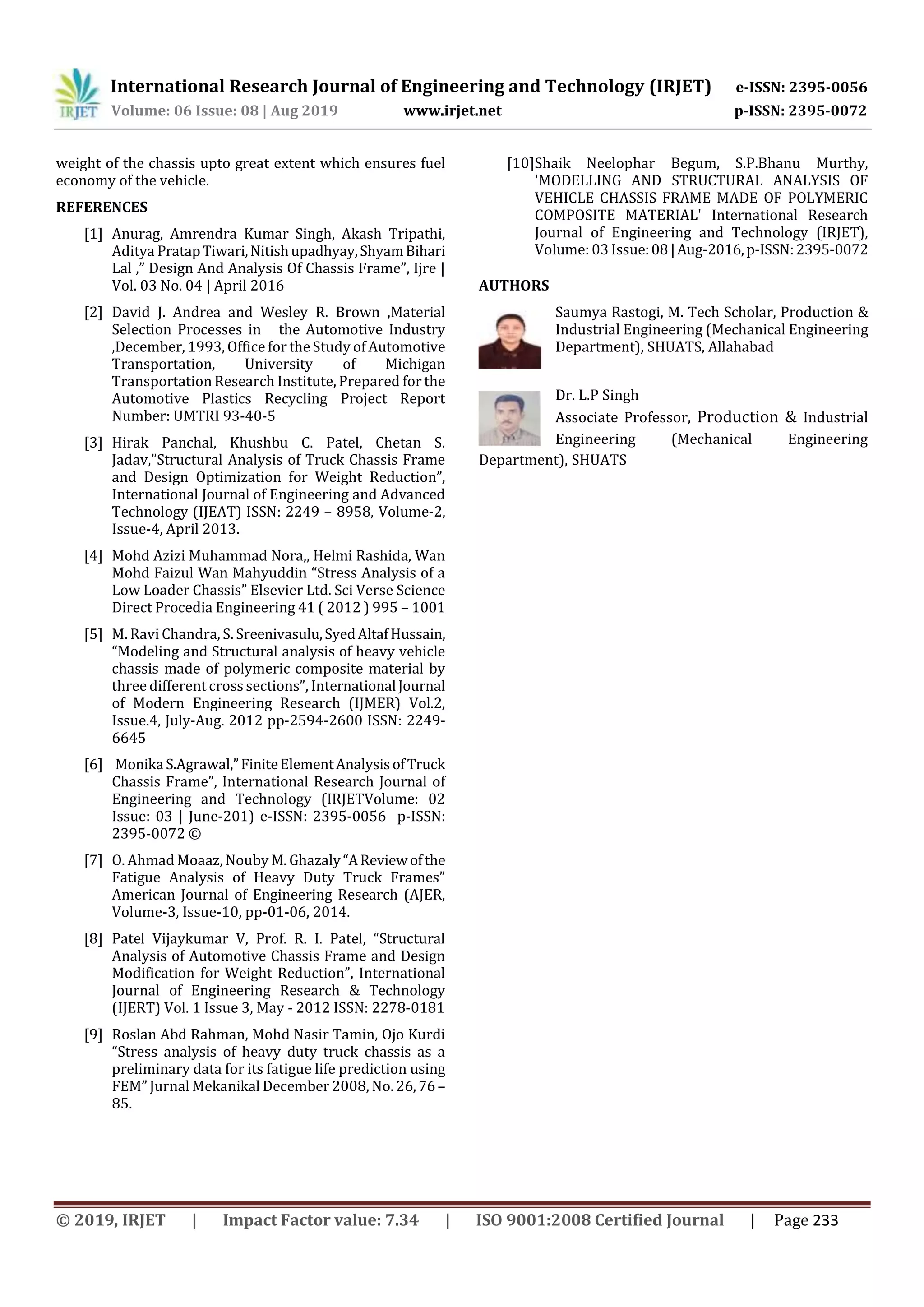 IRJET- Structural, Material and Modal Analysis of Ashok Leyland 2516 Model Truck Chassis using ...