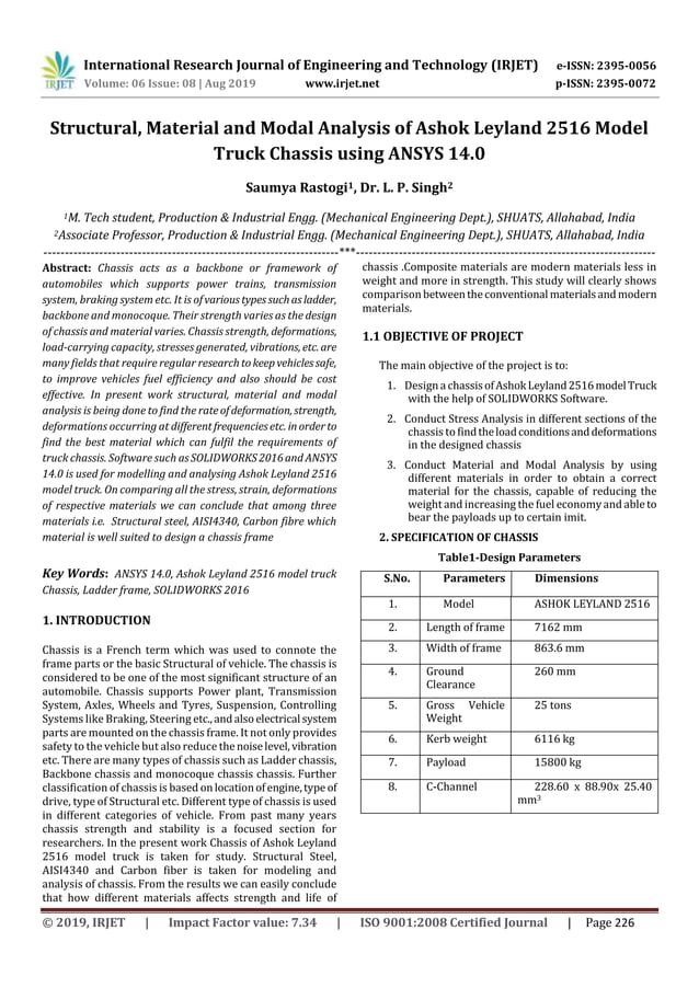 IRJET- Structural, Material and Modal Analysis of Ashok Leyland 2516 ...