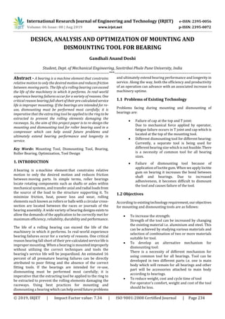 IRJET- Design, Analysis and Optimization of Mounting and Dismounting Tool for Bearing | PDF