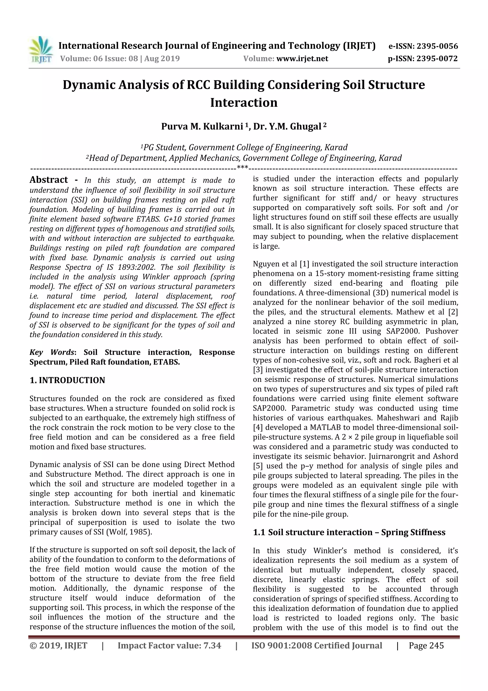 IRJET- Dynamic Analysis of RCC Building Considering Soil Structure Interaction | PDF