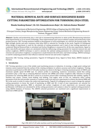 IRJET- Material Removal Rate and Surface Roughness based Cutting Parameters Optimization for ...