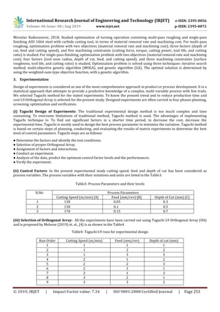 IRJET- Material Removal Rate and Surface Roughness based Cutting Parameters Optimization for ...