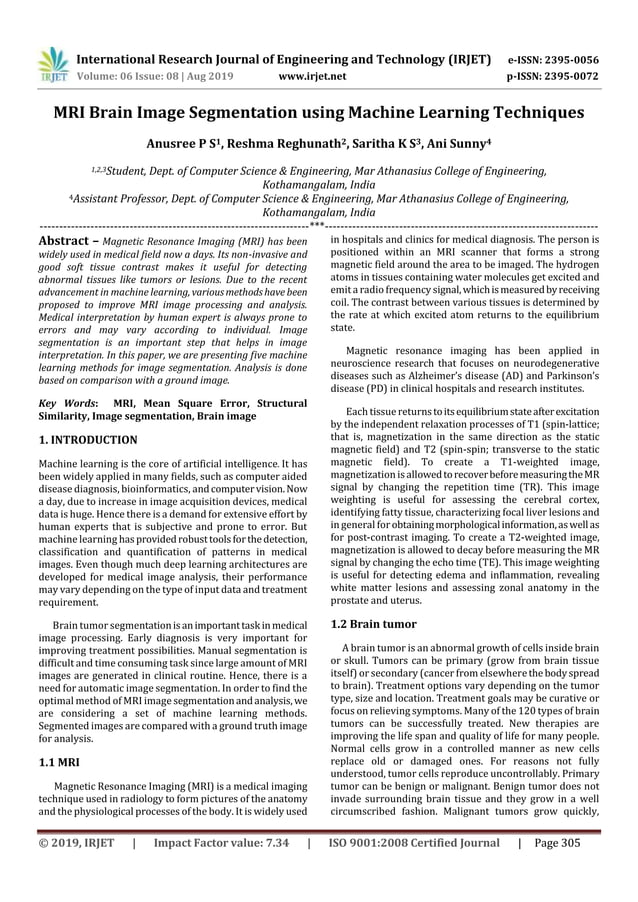 IRJET- MRI Brain Image Segmentation using Machine Learning Techniques | PDF