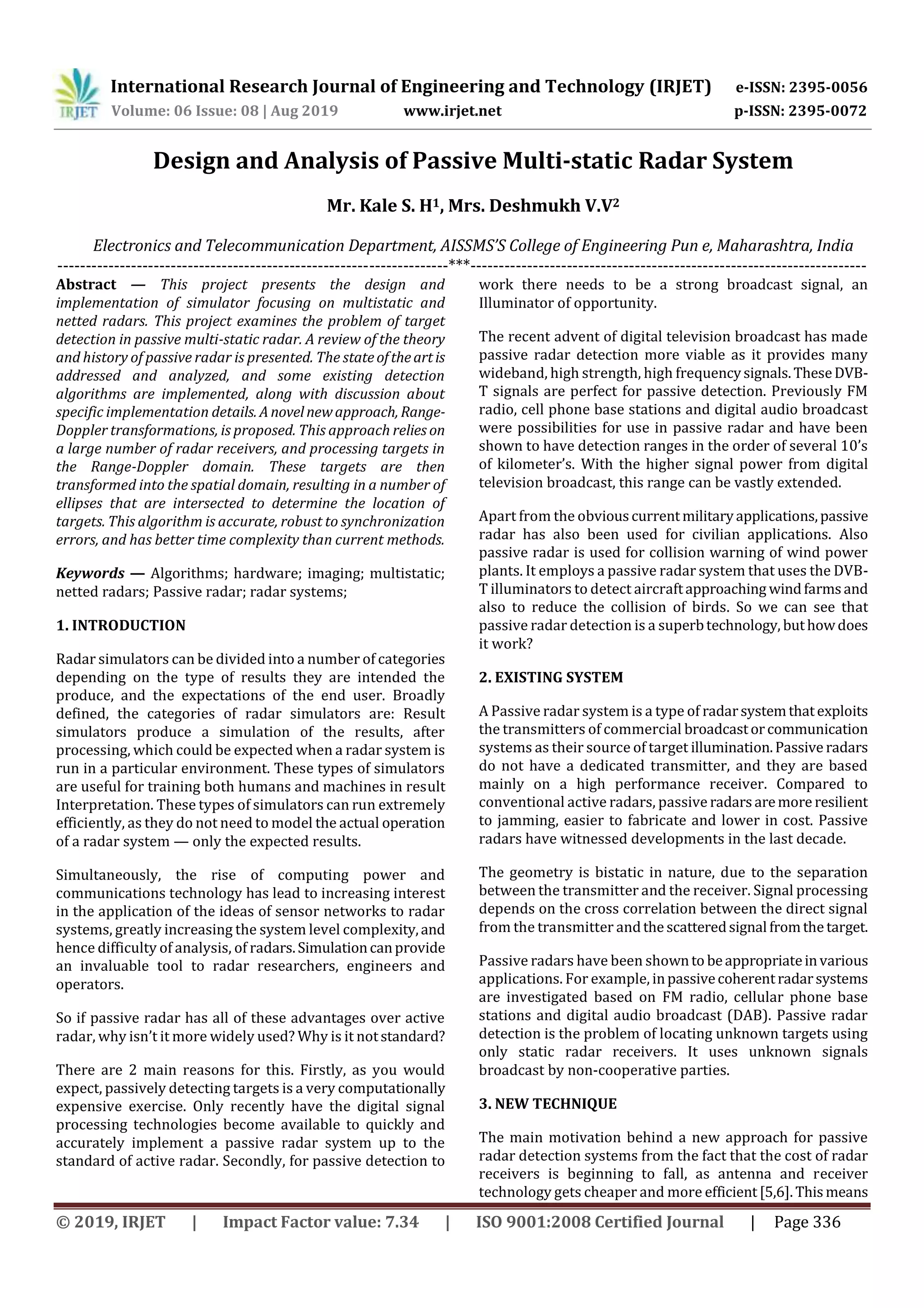 IRJET- Design and Analysis of Passive Multi-Static Radar System | PDF