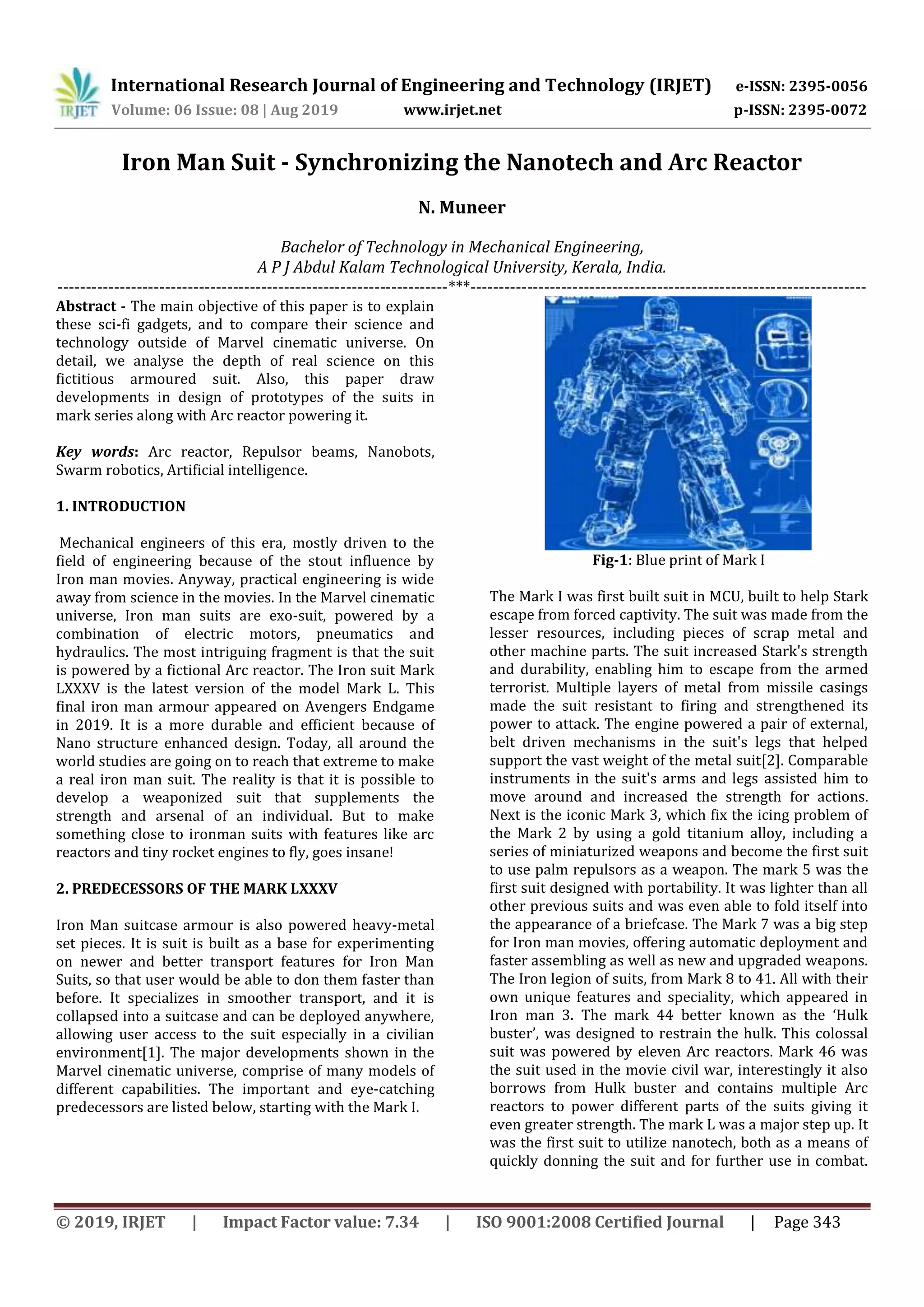 IRJET- Iron Man Suit - Synchronizing the Nanotech and ARC Reactor | PDF