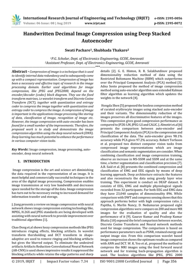 IRJET- Handwritten Decimal Image Compression using Deep Stacked Autoencoder | PDF
