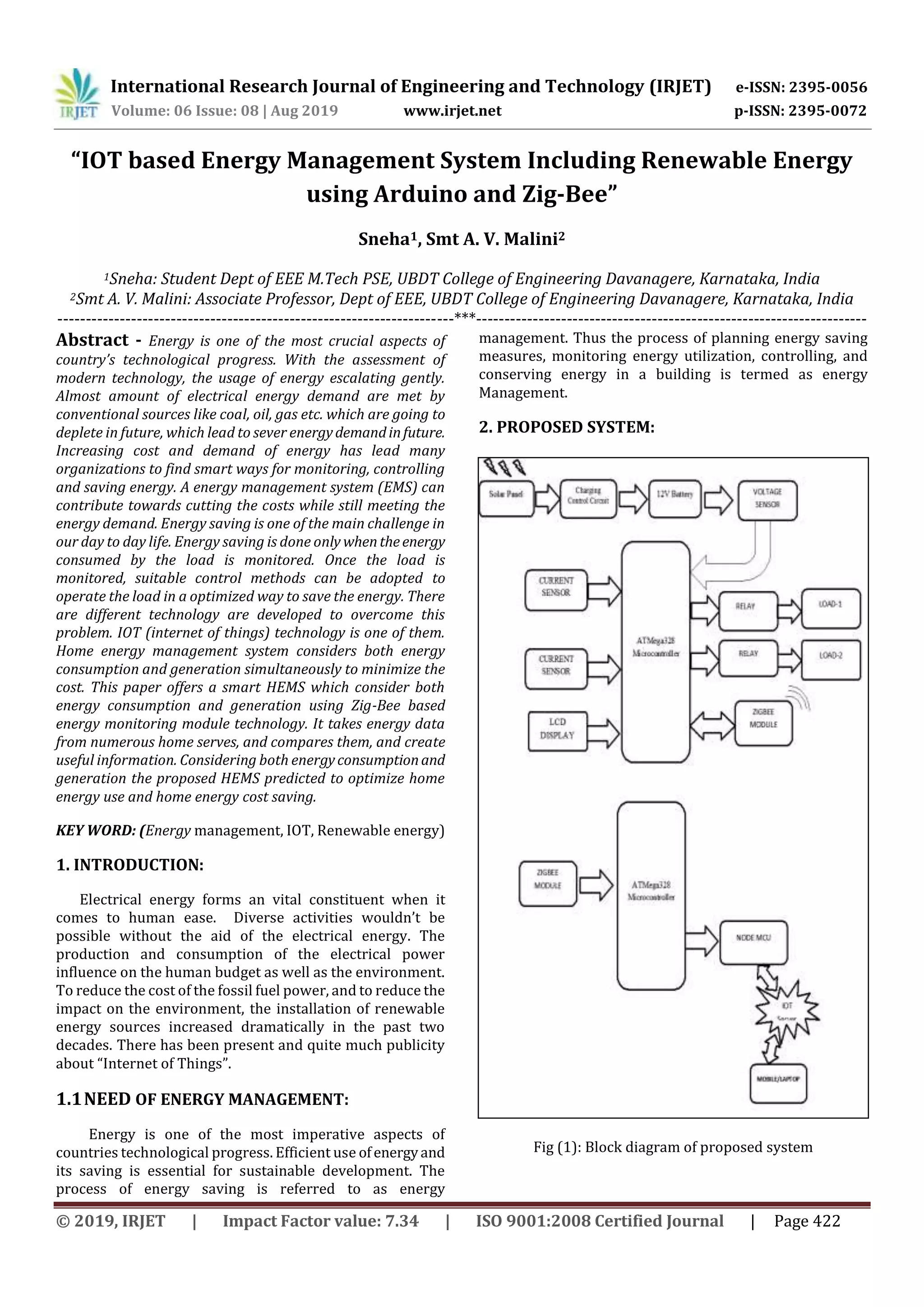 IRJET- IoT based Energy Management System Including Renewable Energy using Arduino and Zig-Bee ...