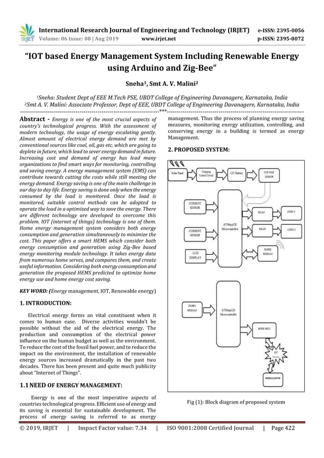 IRJET- IoT based Energy Management System Including Renewable Energy using Arduino and Zig-Bee ...
